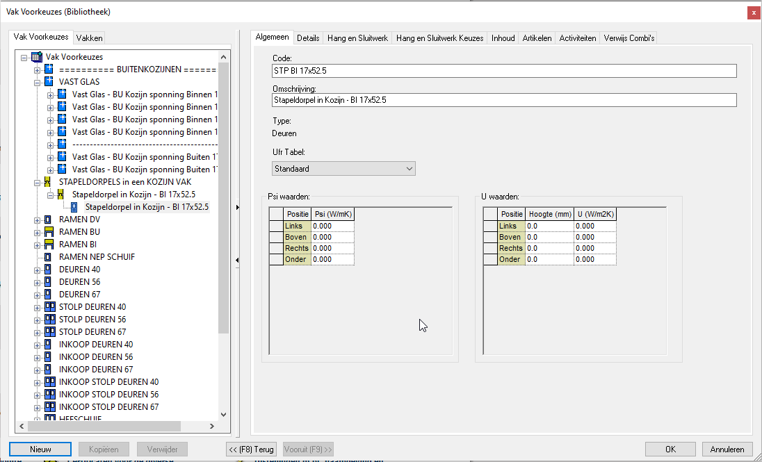 Vaste stapeldorpels in een kozijn invoeren | Matrix Knowledge Base